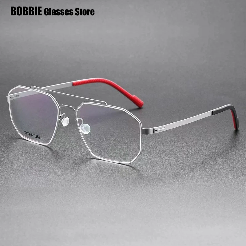 Screwless Square Titanium Glasses Frame Men Ultralight Double Beam