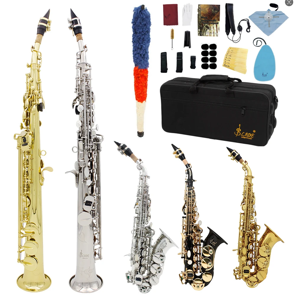 SLADE-Bb-Soprano-Saxophone-Straight-Bend-Brass-Gold-Silver-Plated-B ...