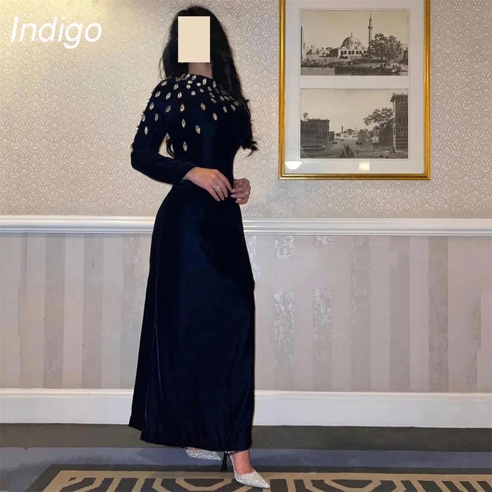 Indigo-Prom-Dresses-2024-Mermaid-Long-Sleeve-High-Collar-Ankle-Length ...