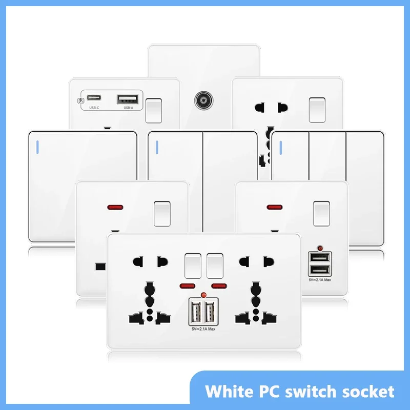 Depoguye-White-British-Standard-13AUSB-Wall-Socket-Panel-Universal-Plug ...