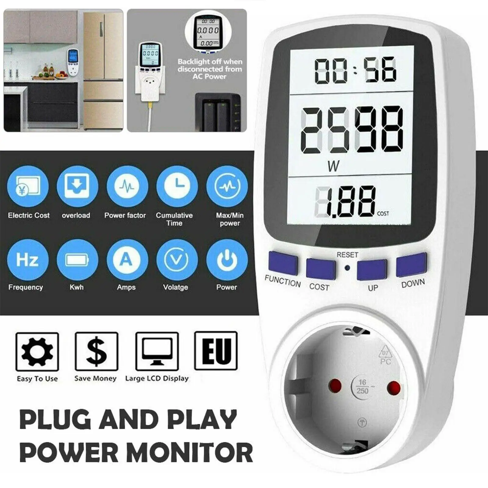 New-Digital-LCD-Power-Meter-Wattmeter-Socket-Wattage-Kwh-Energy-Meter ...