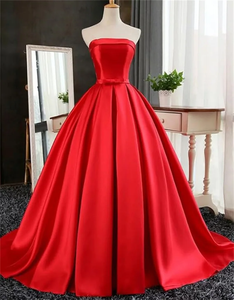 Customized Strapless Satin Prom Dresses robes de soirée Long A-line ...
