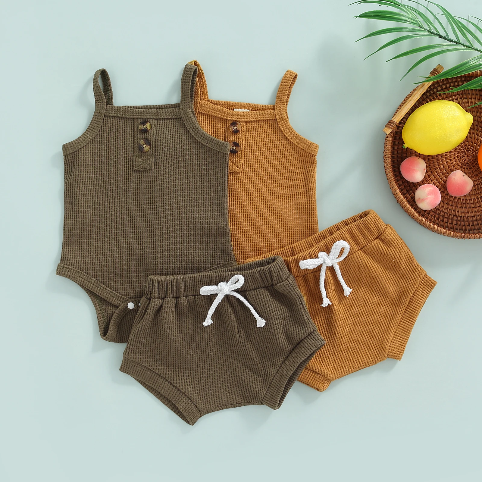 Baby-Boy-Girl-Shorts-Set-Solid-Color-Sleeveless-Button-Jumpsuit-Shorts ...