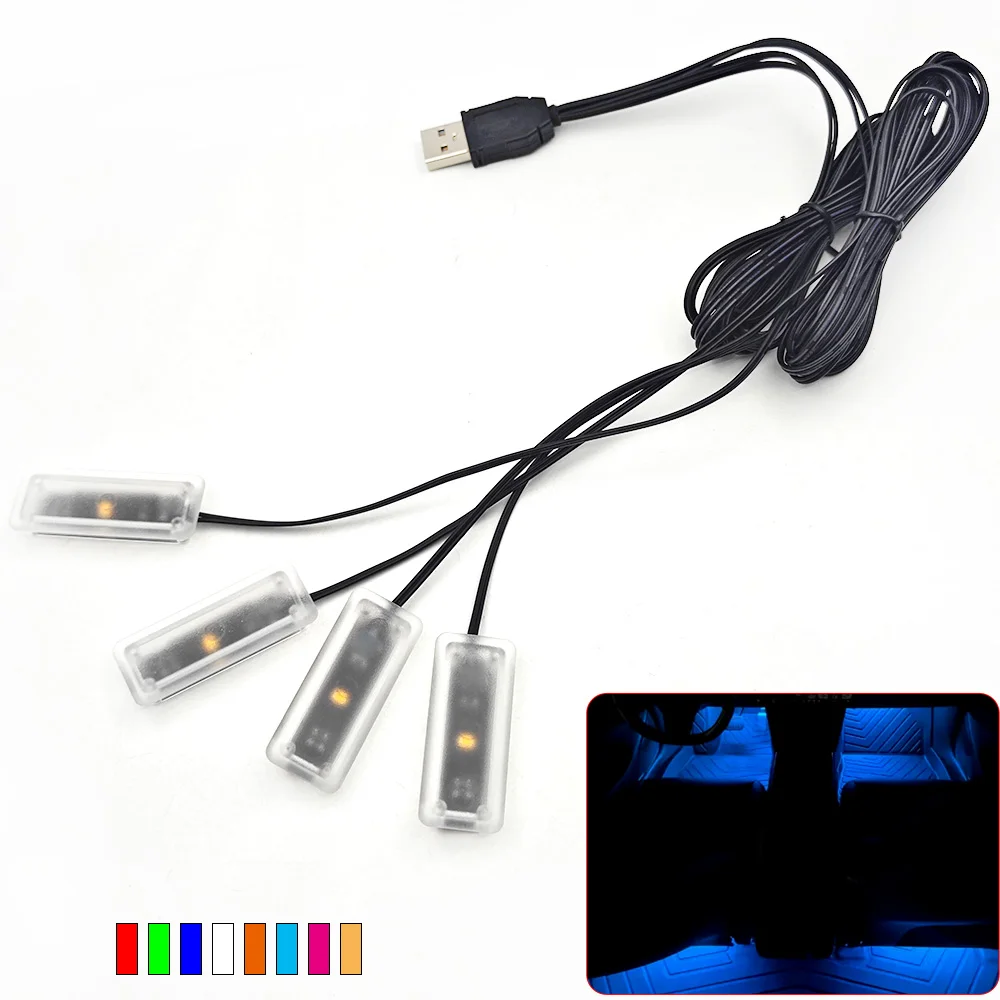White LED Car Interior Ambient Foot Strip Light Kit USB Backlight Auto ...