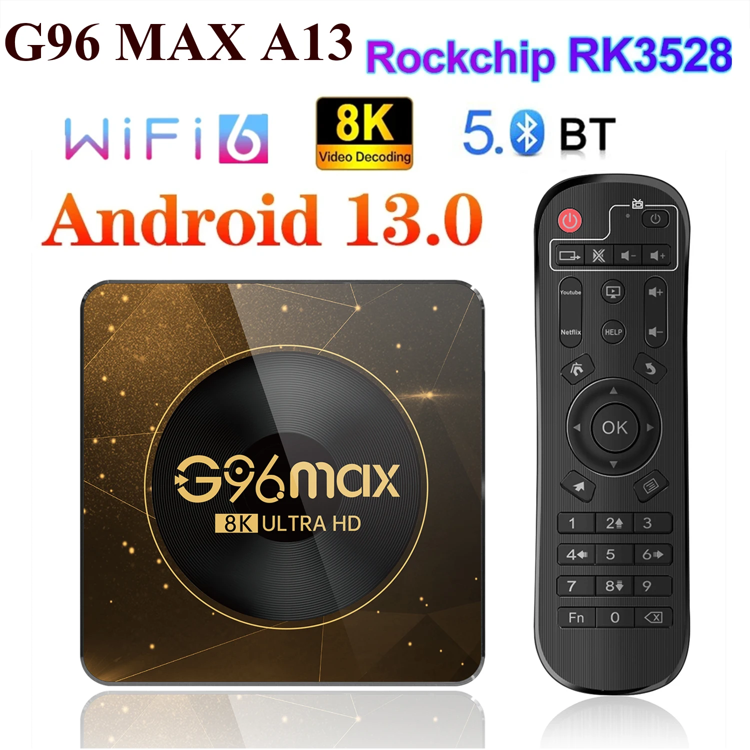 Dispositivo de TV inteligente G96 MAX A13, decodificador con Android 13, Rockchip RK3528, 8K ...