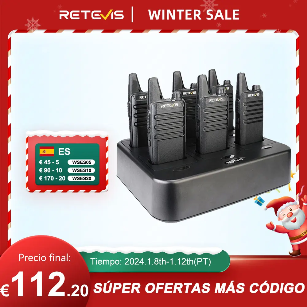 Retevis-Mini-Walkie-Talkie-Profesional-6-Piezas-con-Cargador-de-6-V-as ...