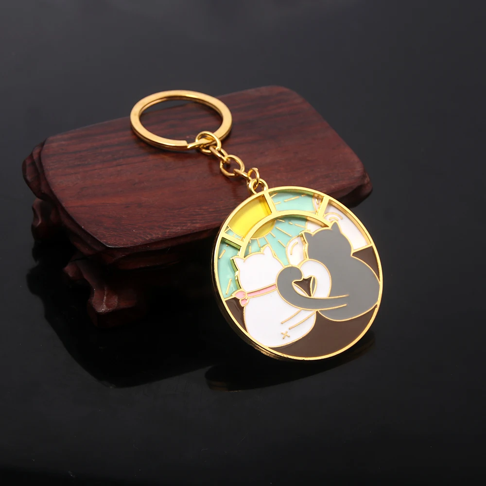 Spinning Day and Night Keychain Couple Cat Enamel Funny Rotatable Wheel ...