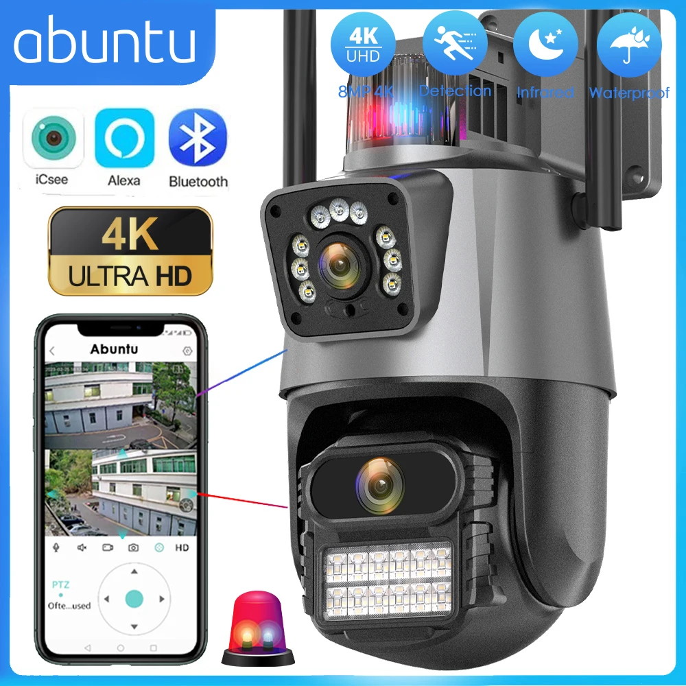 8MP 4K IP Camera Dual Lens Dual Screen PTZ Wifi Camera Outdoor ...