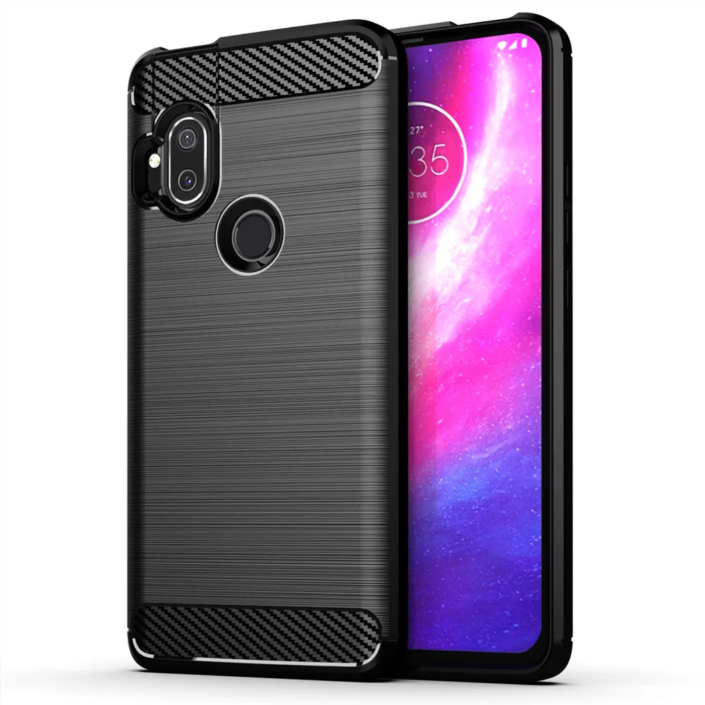 Brushed Texture Case For Moto One Hyper Shockproof Carbon Fiber Back ...