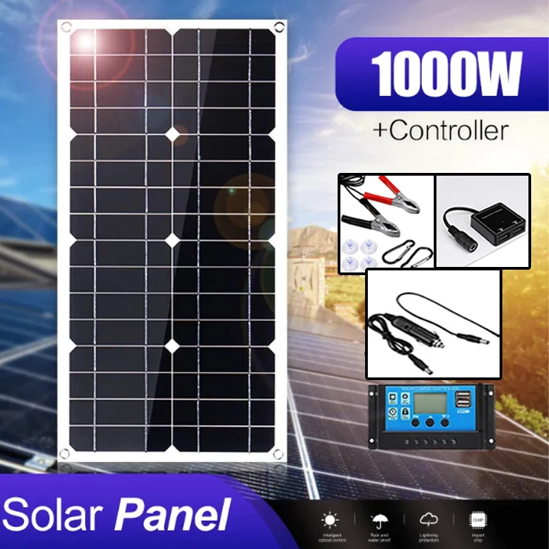 1000W-Solar-Panel-Flexible-Power-Bank-Solar-Cell-Kit-12V18V-Controller ...