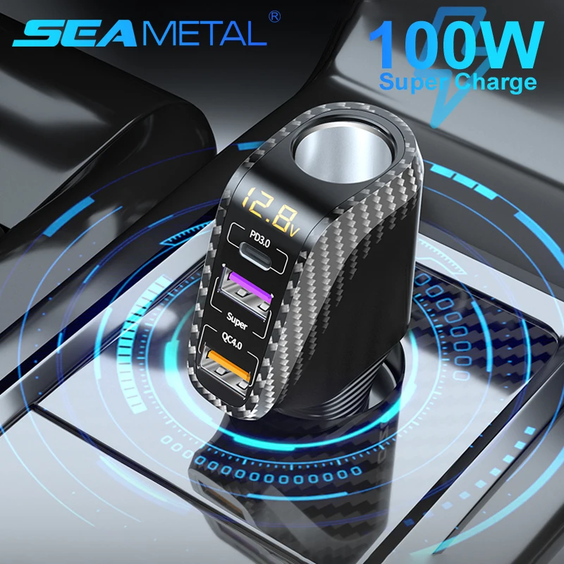 SEAMETAL-100W-Car-Charger-PD-3-0-QC-4-0-Super-Charge-Cigarette-Lighter ...