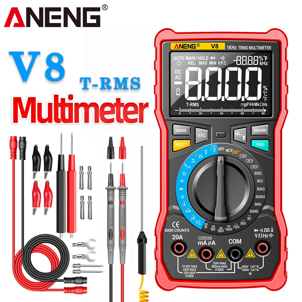 Aneng V8 Digital Multimeter Profesional True Rms 8000 Counts Transistor ...