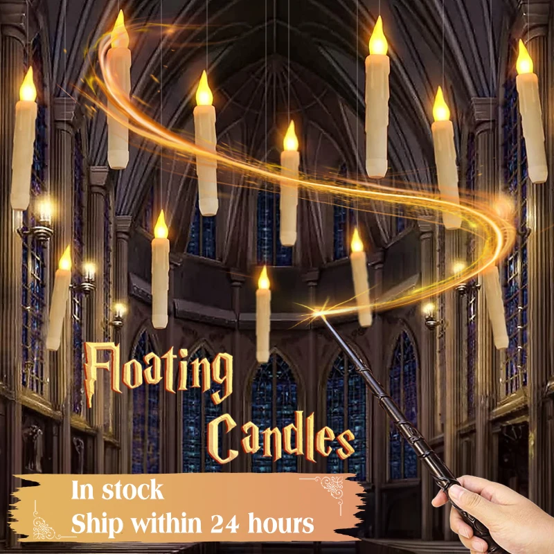 LED-Flameless-Floating-Candles-With-Magic-Wand-Remote-Battery-Operated ...