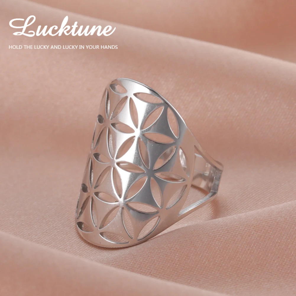 Stainless Steel Finger Ring | Flower Life Ring Silver | Stainless Steel ...