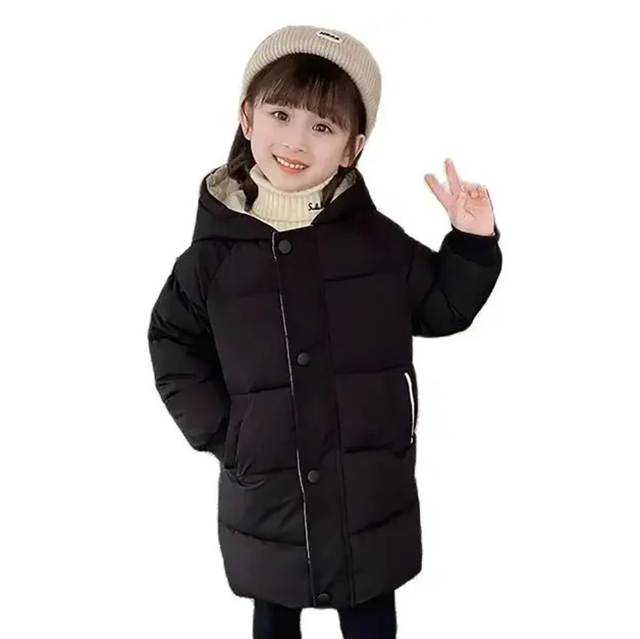 Girls-Long-Jacket-Outerwear-Solid-Color-Coat-Girl-Cotton-Padded ...