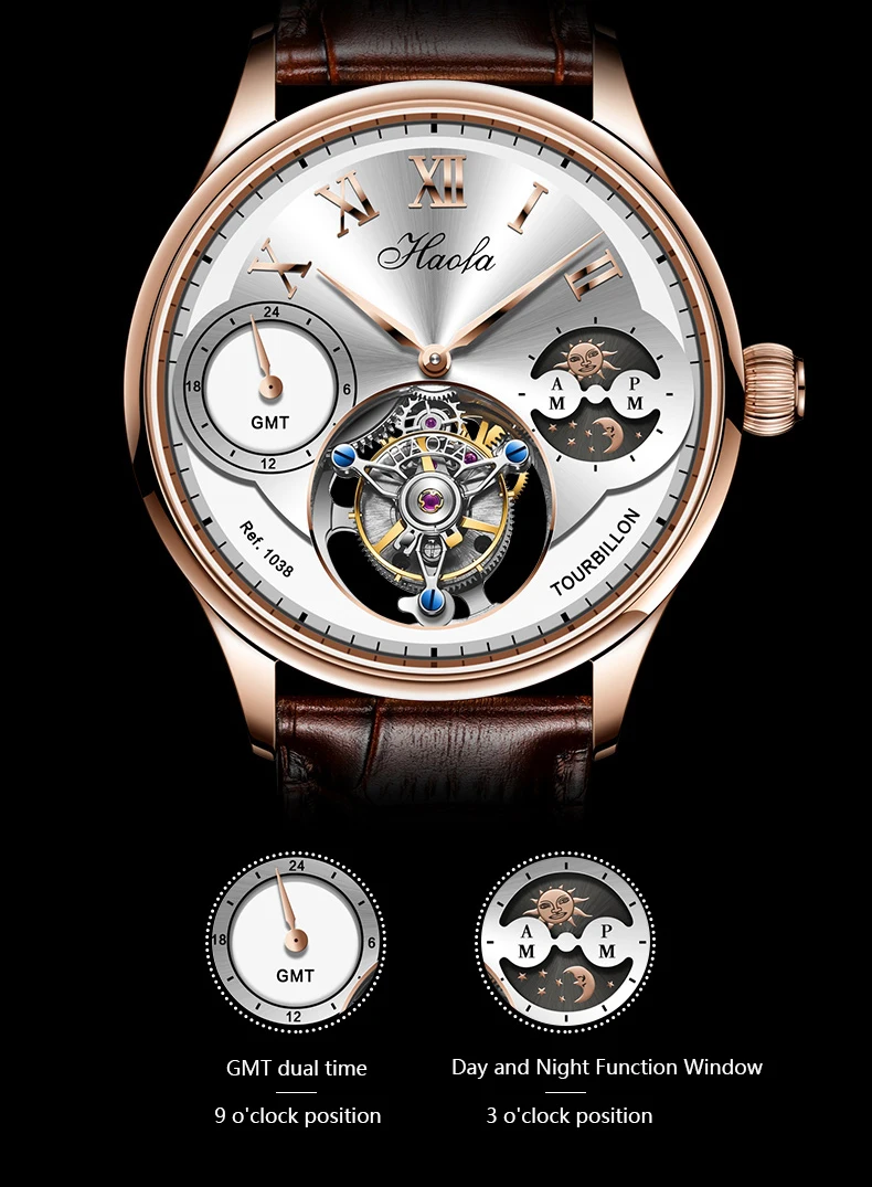 PP Multifunction Real Tourbillon Movement Mens Watch Mechanical ...