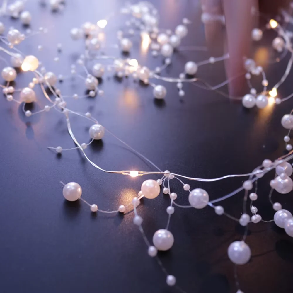 2M Pearl LED String Lights Wedding Curtain Garland Chain Beads Branch ...