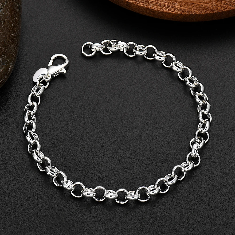Cute-925-Sterling-Silver-Circle-4MM-Chain-Bracelets-for-Women-Man ...