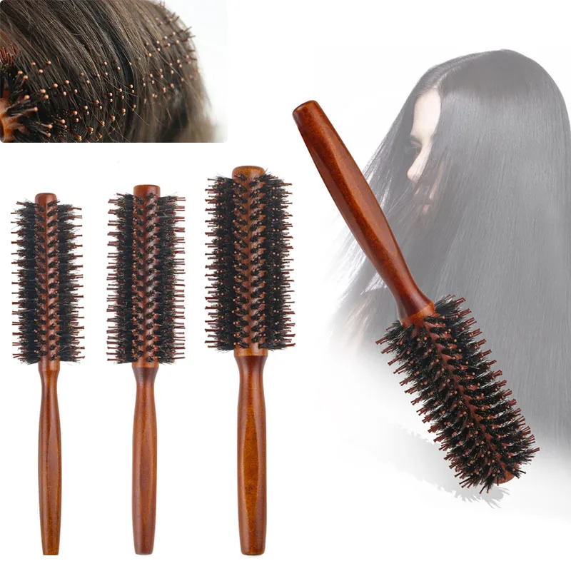 Porcine-Bristle-Solid-Wood-Curly-Hair-Comb-Square-Handle-Hair-Roller ...