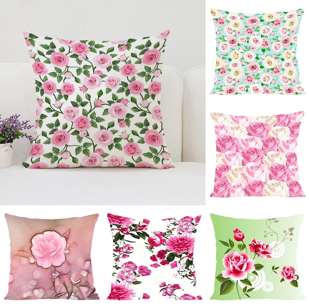 Home Decor Roses Flowers Pillowcase 45*45 Decorative Pillow Cover for ...