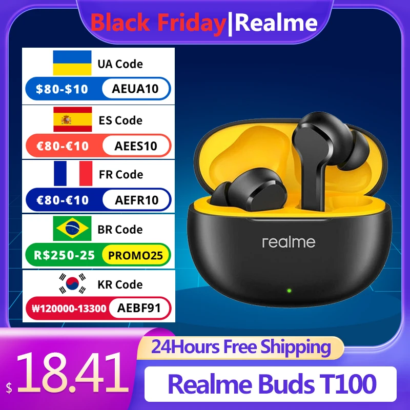 Realme-TechLife-Buds-T100-Bluetooth-5-3-AI-ENC-Ture-Wireless-Headphones ...