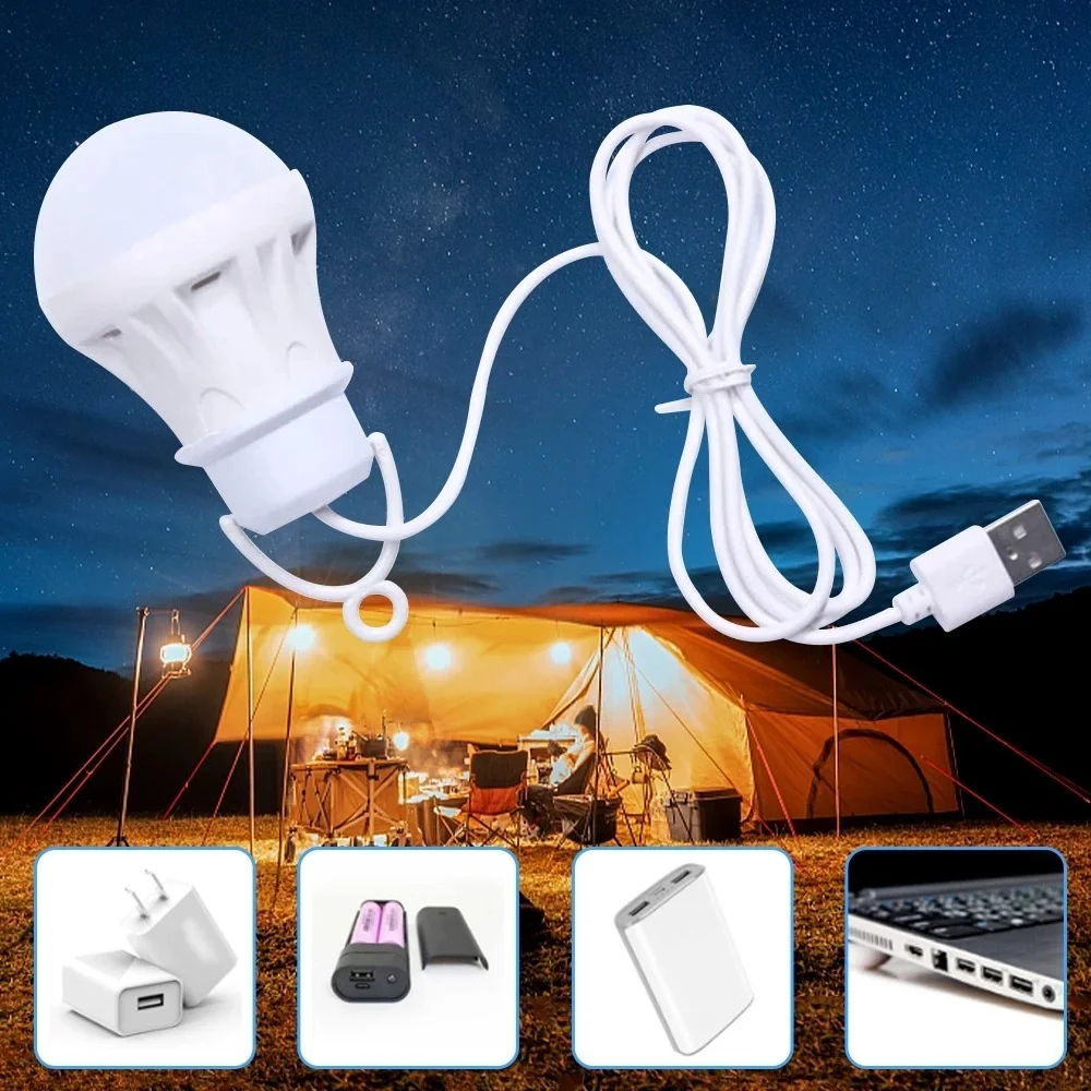 1/2pc 3W/5W/7W Usb Bulb Light Portable Lamp Led for Hiking Camping Tent ...
