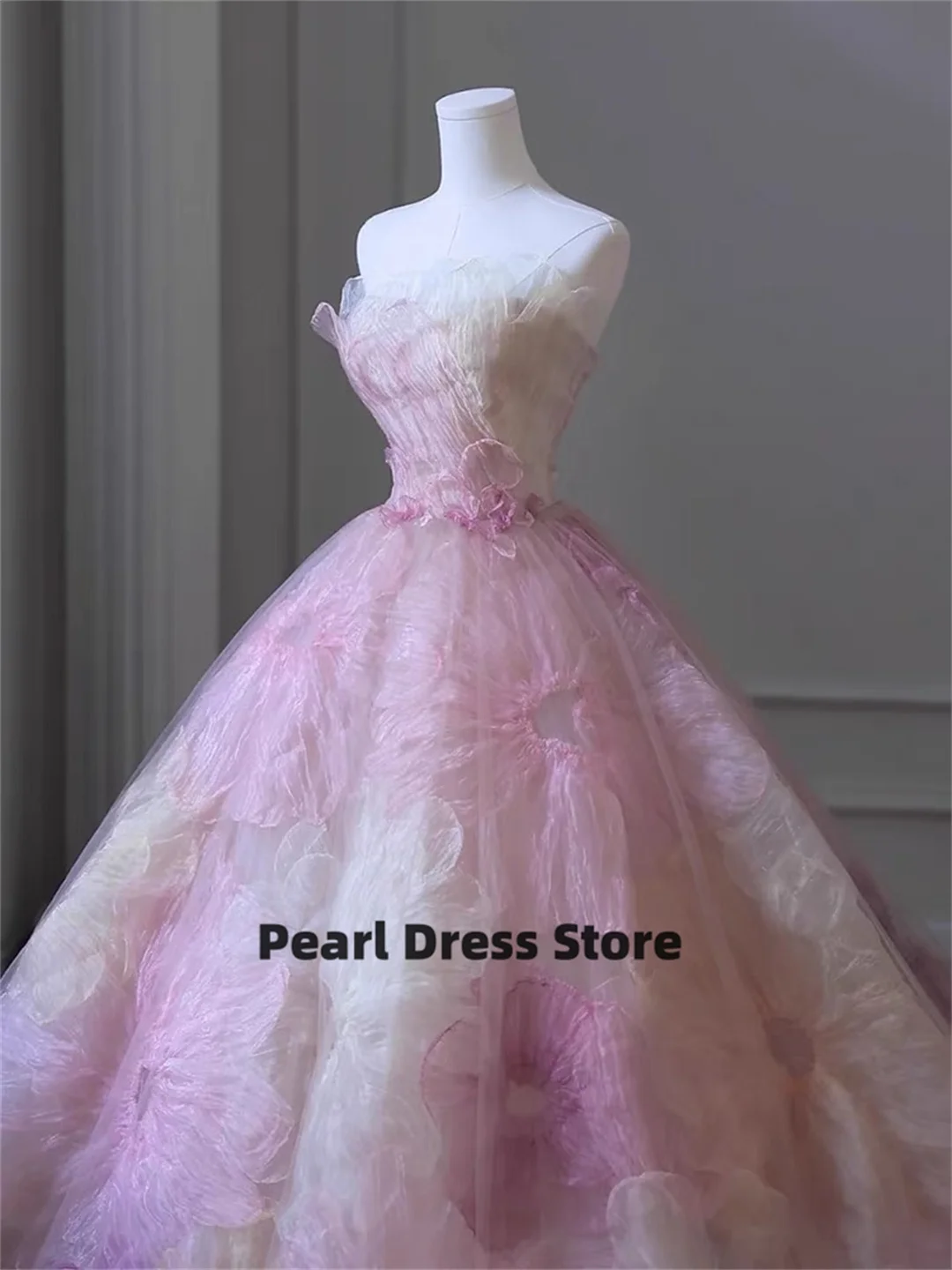 Pink-3D-Decal-Flower-Formal-Dress-Elegant-Strapless-Slim-Fit-Red-Carpet ...