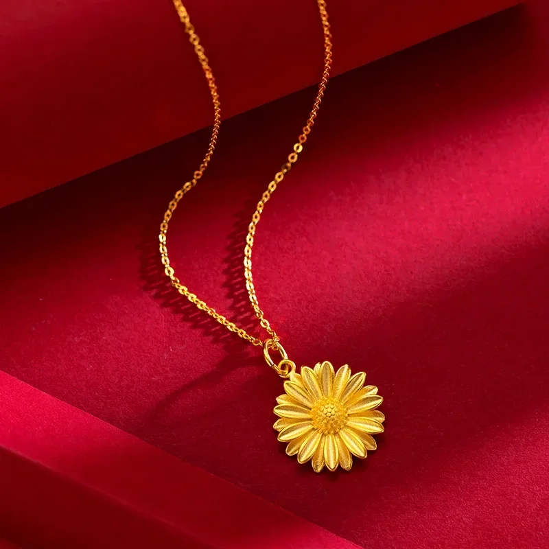 High-quality-999-real-gold-24K-gold-small-daisy-O-shaped-necklace-fresh ...