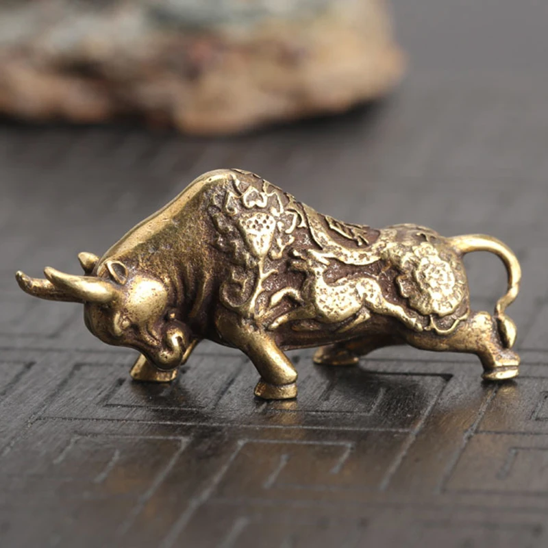 Brass Animals Wealth Bull Figurine Pendant Vintage Feng Shui Ornament ...