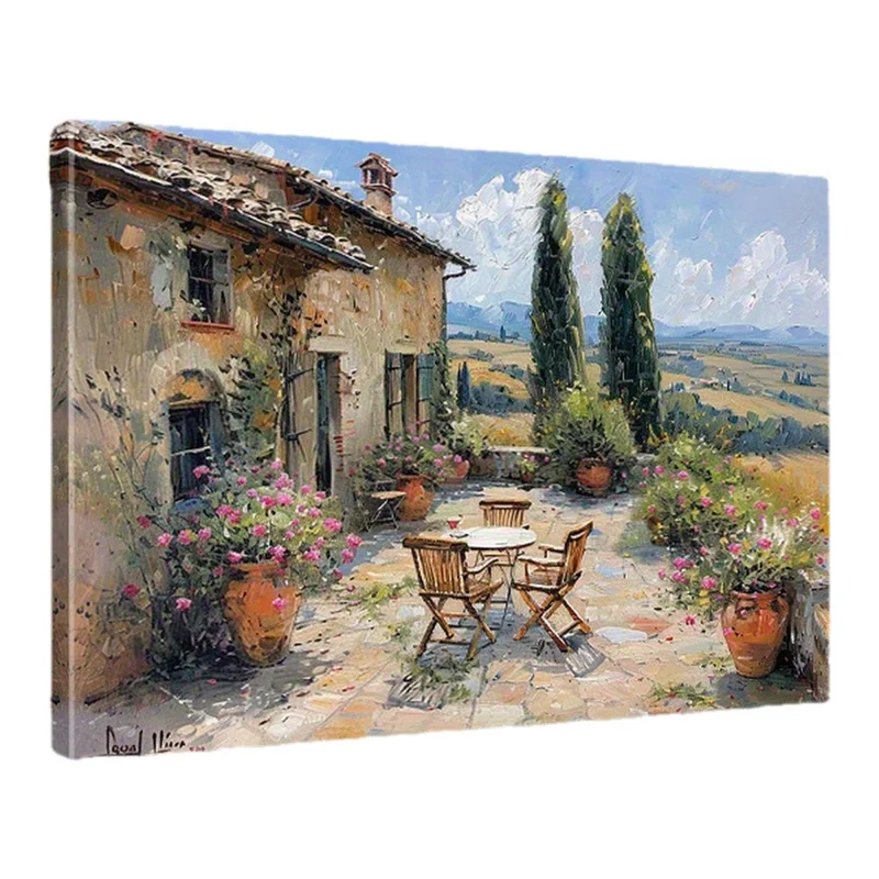1pcTuscan Hills Terrace Oil Painting Canvas on Wooden Frame Wall Art ...