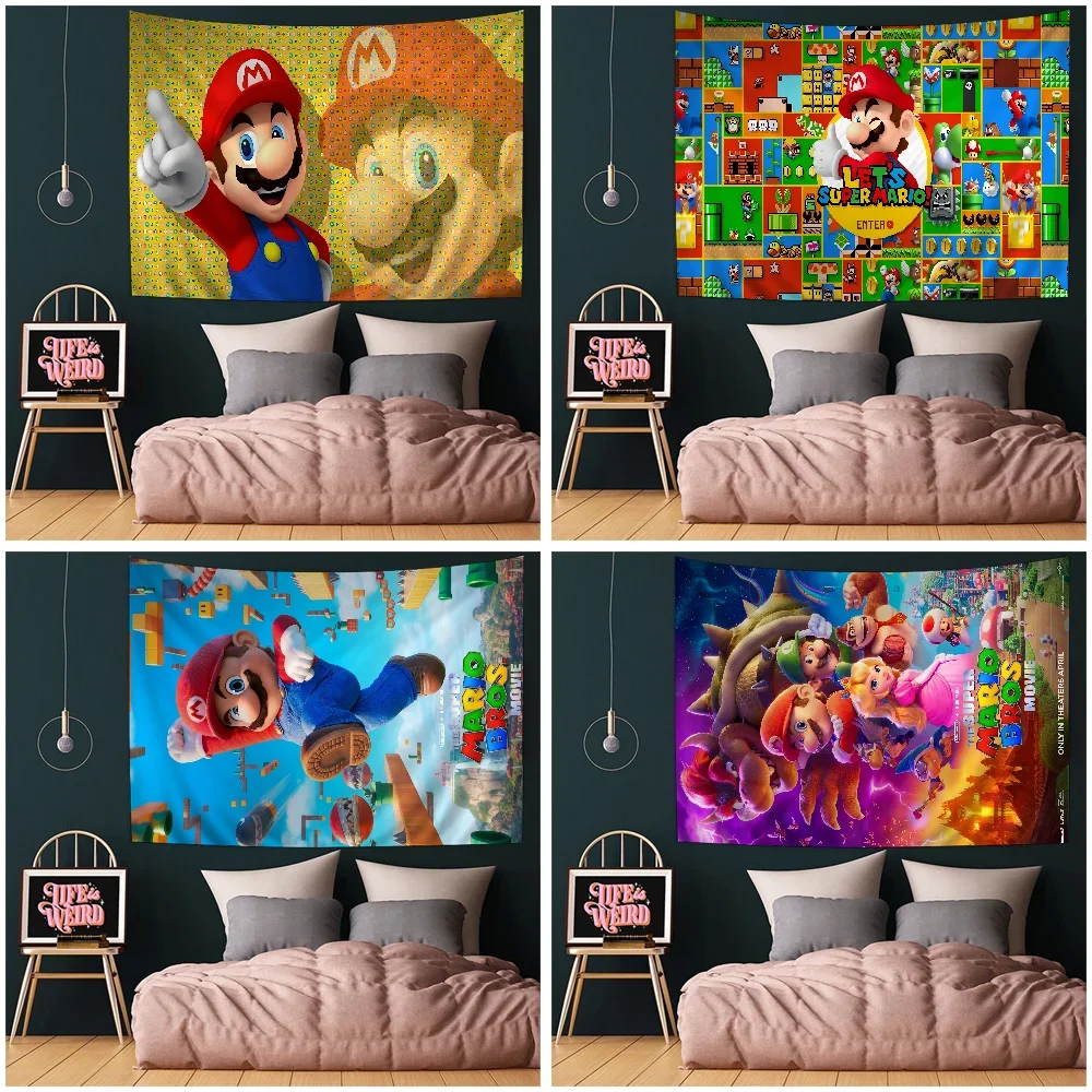 Cartoon 3D M-Mario-Bros Game Colorful Tapestry Wall Hanging Bohemian ...