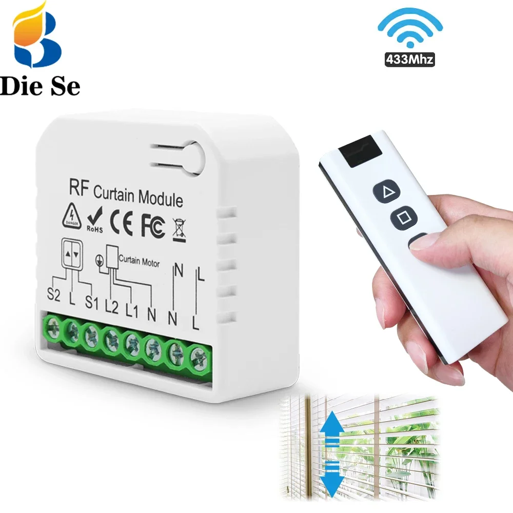 RF-433Mhz-Roller-Blinds-Curtain-Switch-Module-Remote-Control-110V-220V ...