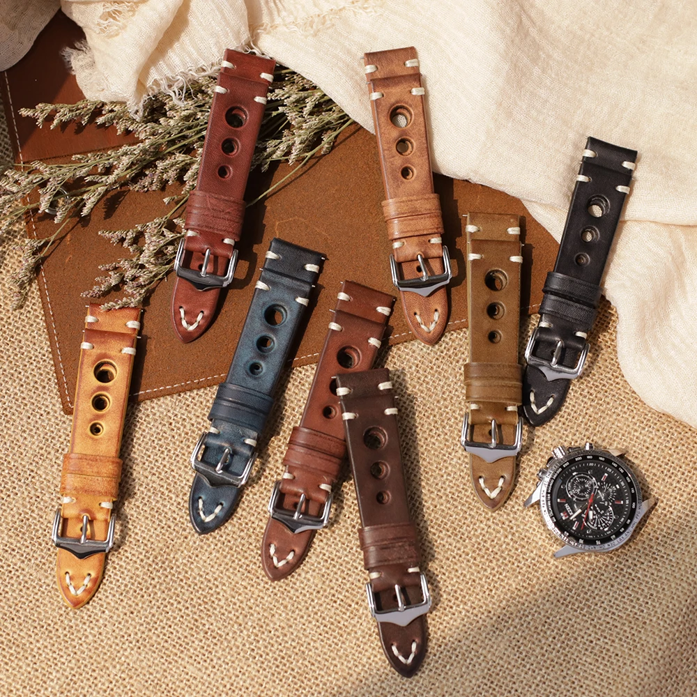 Handmade First Layer Cowhide Watch Strap Black Brown 20mm 22mm 24mm ...