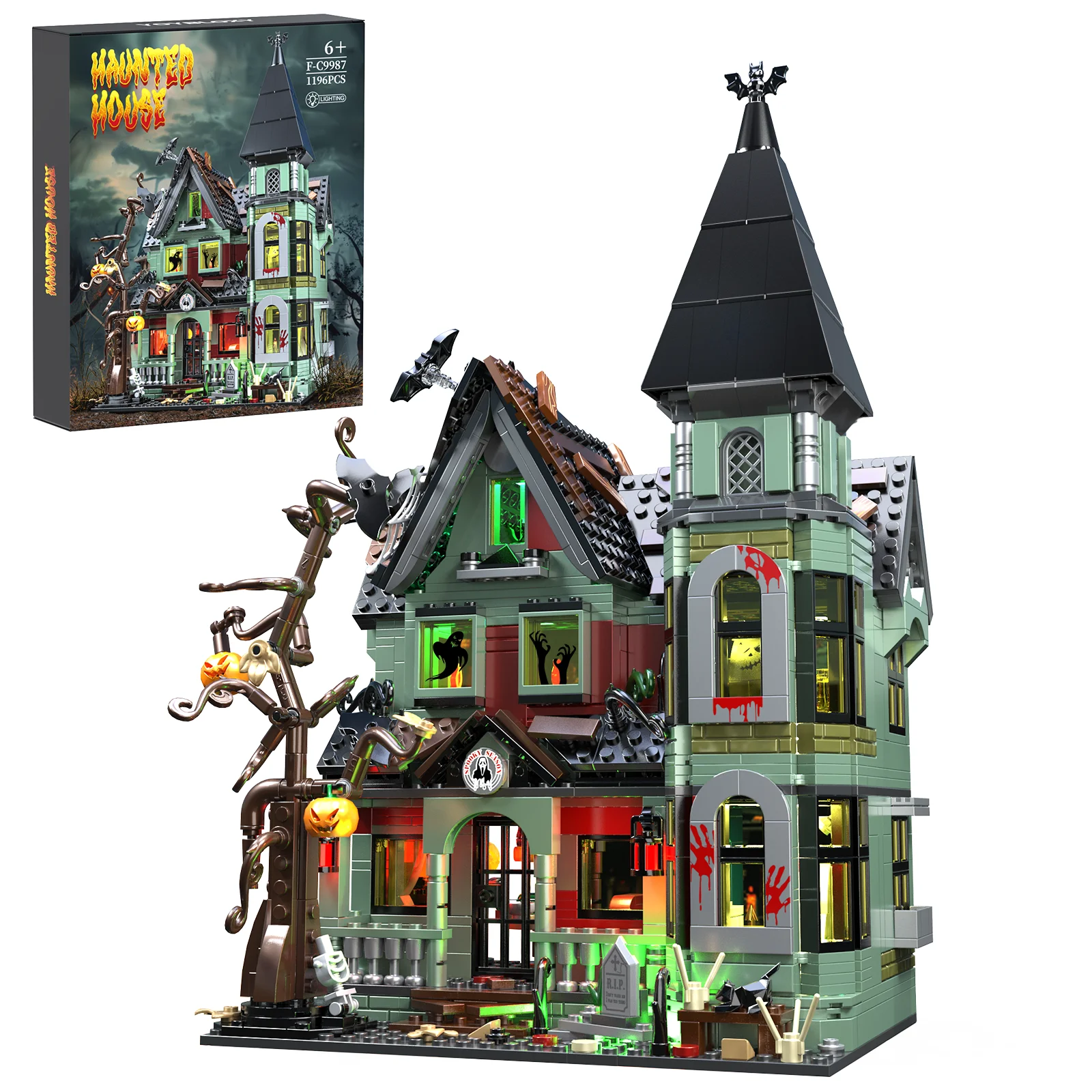MOC-Halloween-Scene-Scream-Haunted-House-Building-Blocks-with-Lights ...