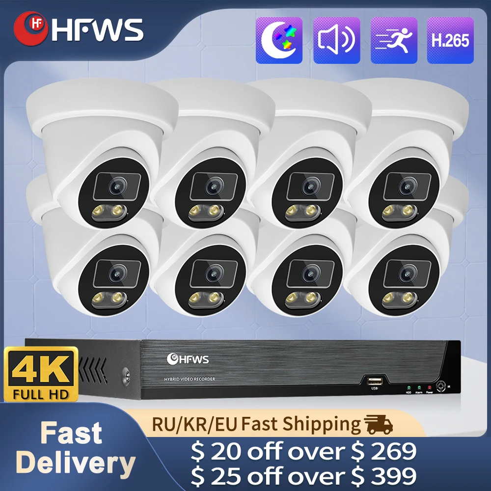 HFWVISION 4K Metal Dome Poe Camera System 8mp Video Surveillance Camera ...