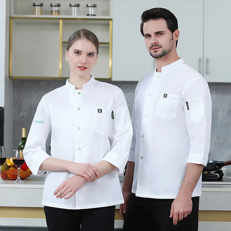 Chef-Uniform-Short-Sleeve-Thin-Breathable-School-Canteen-White-Men-s ...
