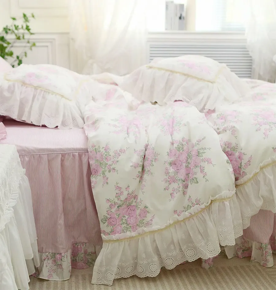 Pink-rose-princess-bed-set-twin-full-king-queen-american-country-wed ...