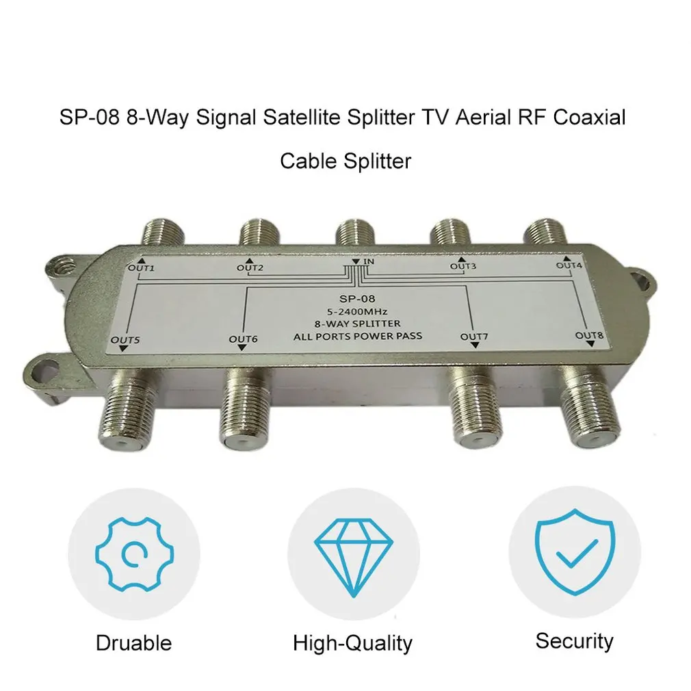 8 Way 5-2400 MHz Signal Satellite Splitter GSP-08 TV Antenna RF Sat ...