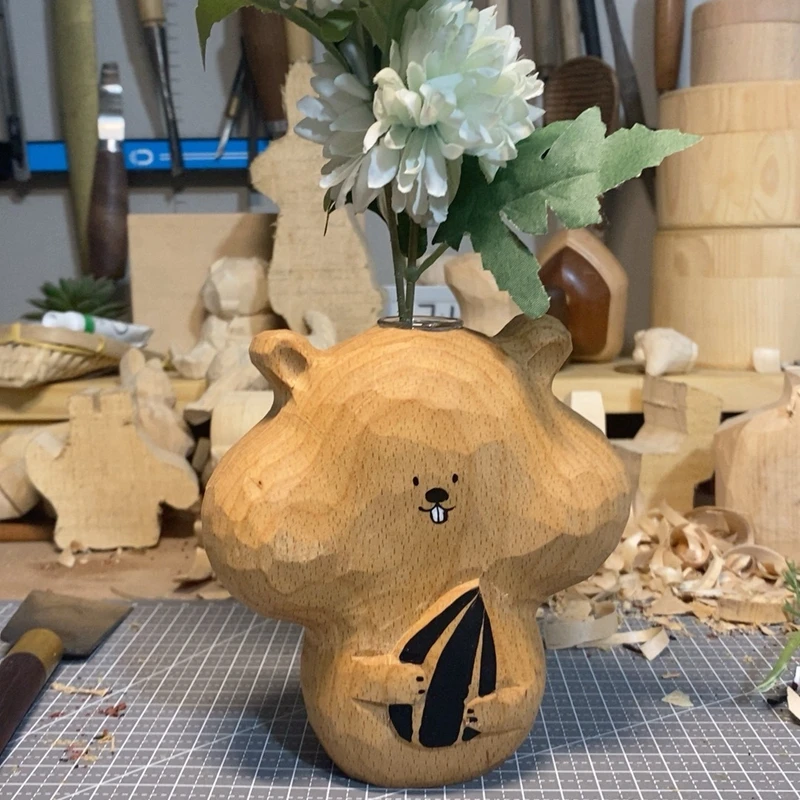 Handmade-woodcarving-hamster-ornament-creative-flower-arrangement-solid ...