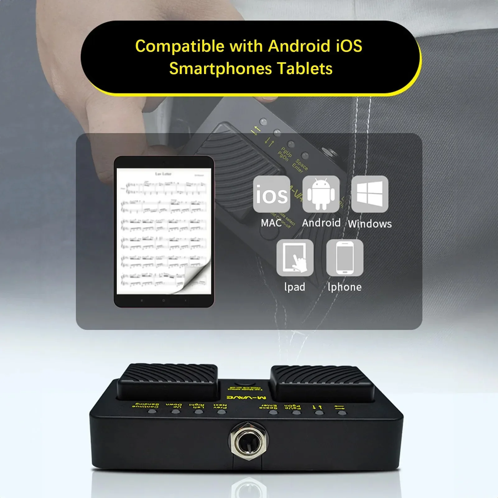 M-VAVE Cube Turner Pro Wireless BT Page Turner Silent Foot Pedal USB ...