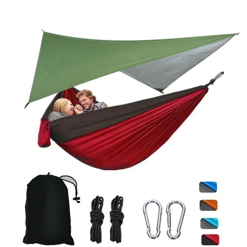 Portable-Parachute-Camping-Hammock-with-Sun-Shelter-Hiking-Swing ...