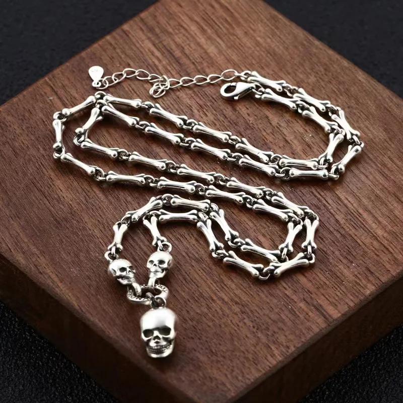 Vintage-Gothic-Punk-Male-Female-S925-Sterling-Silver-Skull-Chain ...
