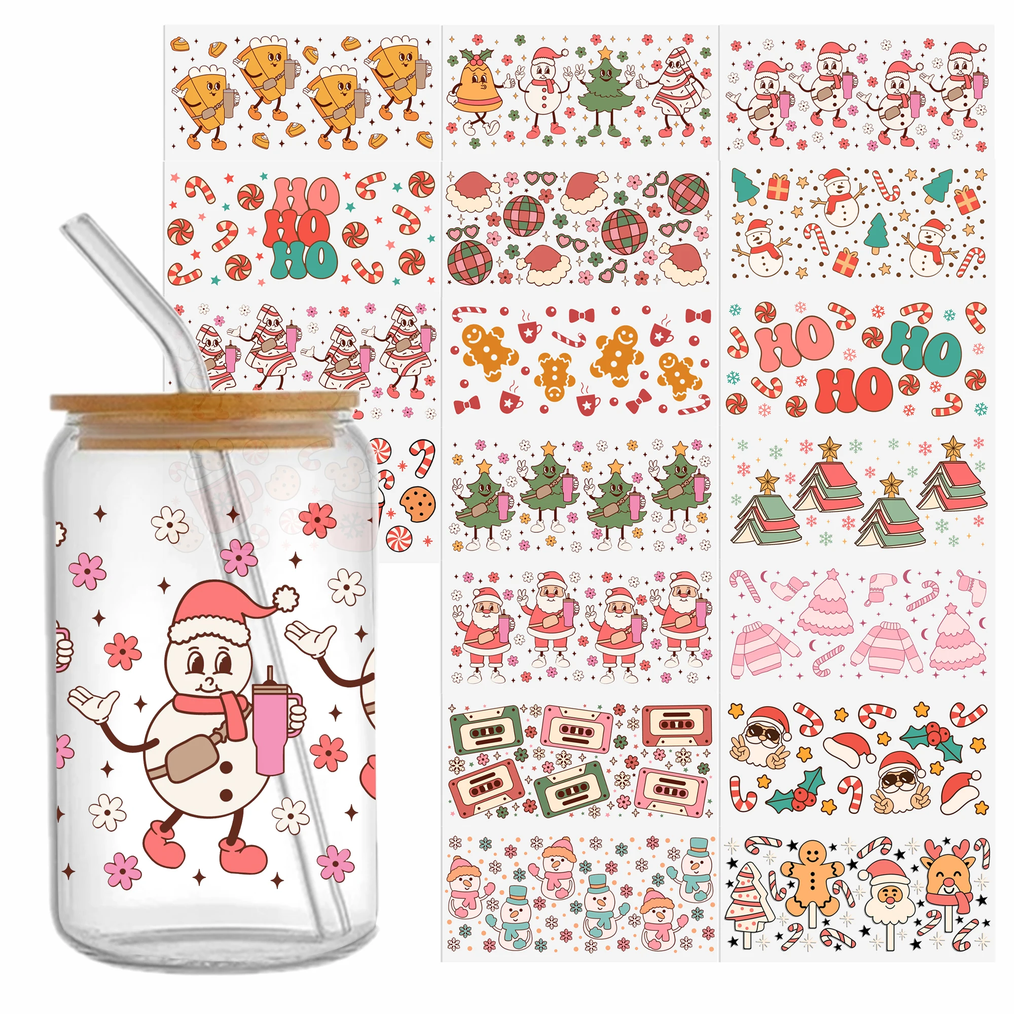 Christmas Tree Snowman UV DTF Sticker For Glass Cups Can Mug Wrap ...