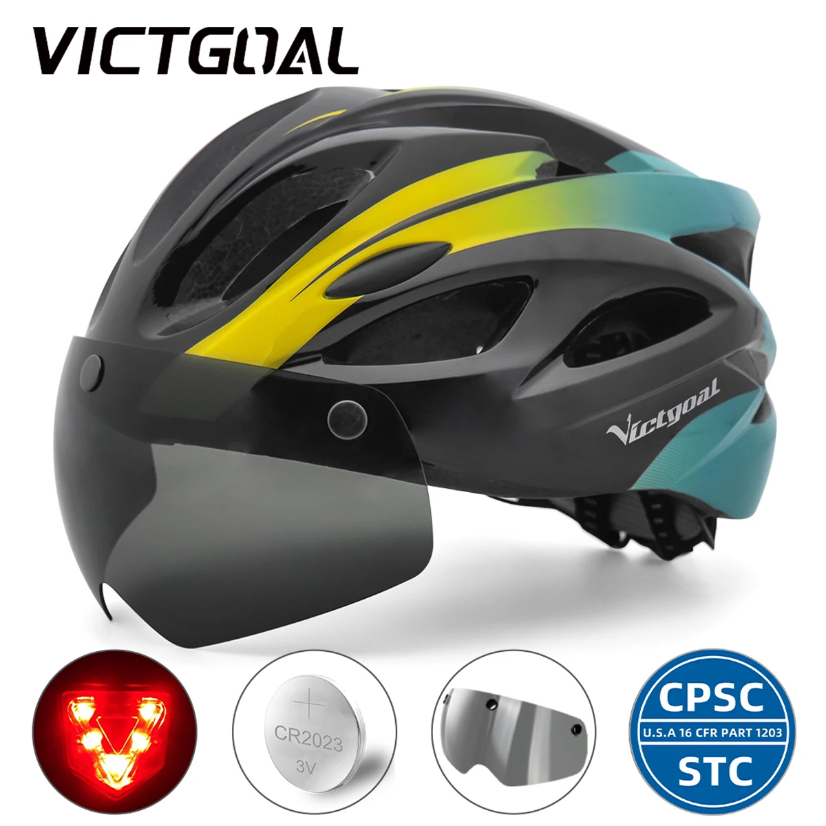 VICTGOAL Adults Bike Helmet Goggles LED Rear Light Men Women Cycling ...