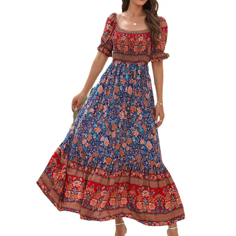 Women Vacation Sexy Maxi Dress Floral Print Elegant Workout Boho Long ...