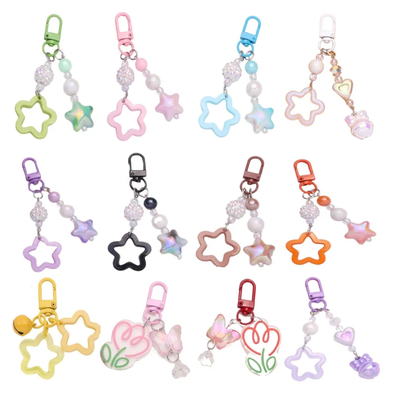 Gradient-Solid-Color-Star-Charm-Keychain-Cute-Pendant-Car-Keyring ...