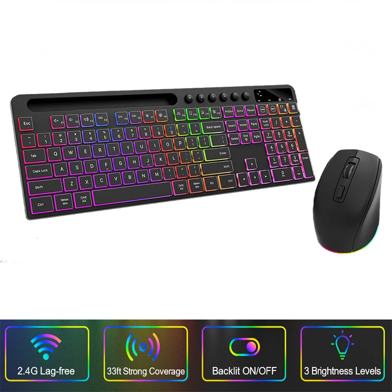 Teclado-inal-mbrico-ergon-mico-teclado-retroiluminado-con-soporte-para-tel-fono-teclado ...