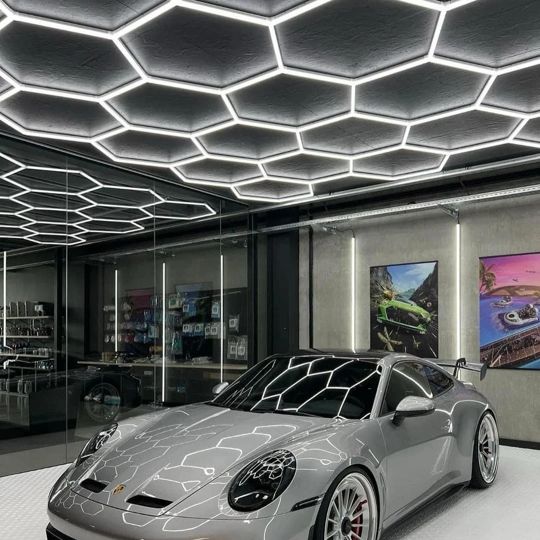 Garage-Hexagon-Led-Ceiling-Light-110V-240V-Honeycomb-Led-Tube-Lighting ...