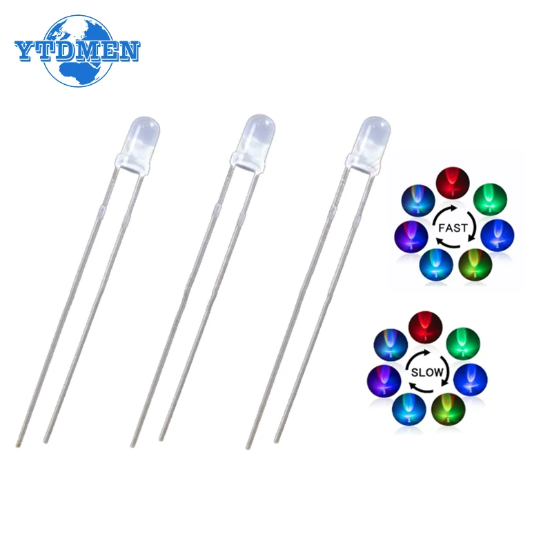 Diodos LED difusos de 3mm, 100 piezas, Flash rápido/lento, lámparas de ...