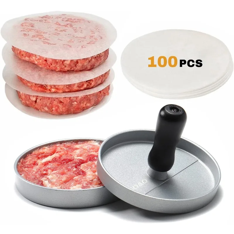 Hamburger Patty Press Stainless Steel with Waxed Paper Non-Stick ...